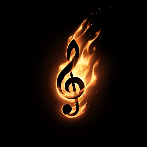 Treble clef silhouette in fire flames flaming Vector Image