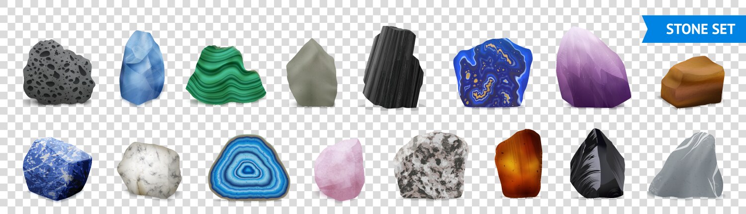 Realistic stone mineral icon set Royalty Free Vector Image
