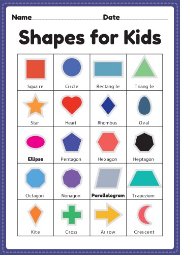 Basic shapes for kids printable page Royalty Free Vector