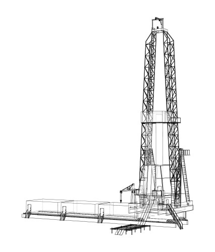 Oil rig rendering of 3d wire-frame style Vector Image