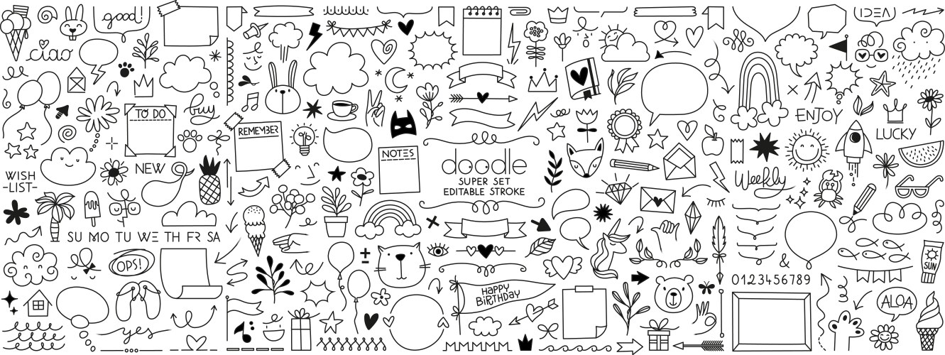 Set green doodle sketch trees on white Royalty Free Vector