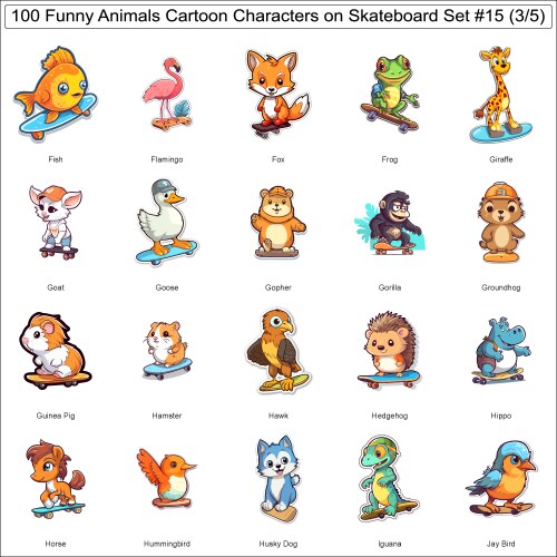 300 colorful animals cartoon characters Royalty Free Vector