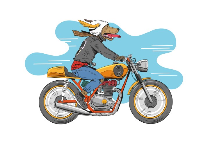 Biker with girl riding a retro motorcycle cartoon Vector Image