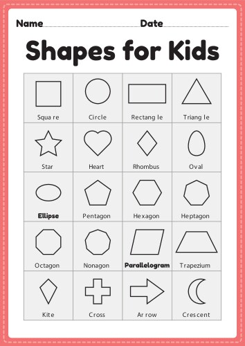 Basic shapes for kids printable page Royalty Free Vector
