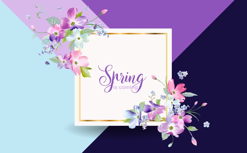 Spring poster with flowers plants and birds Vector Image