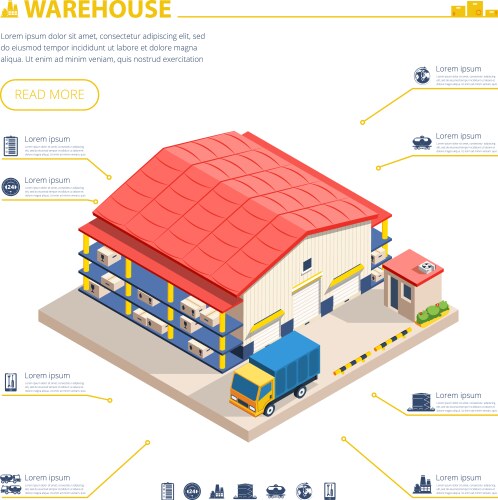Warehouse building trucks and load machines Vector Image