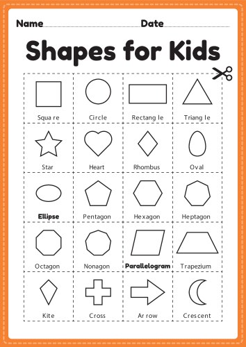 Basic shapes for kids printable page Royalty Free Vector