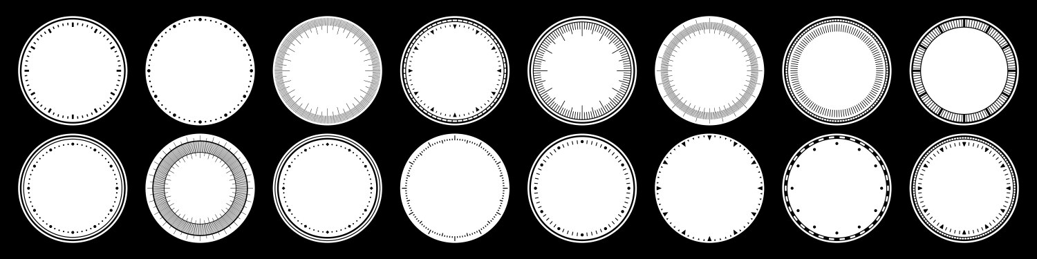 Mechanical clock faces bezel watch dial Royalty Free Vector