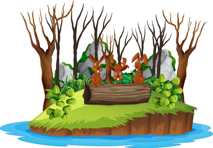 Background scene rabbits waterfall Royalty Free Vector Image