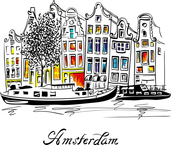 Set of 3 amsterdam old houses cartoon facades Vector Image