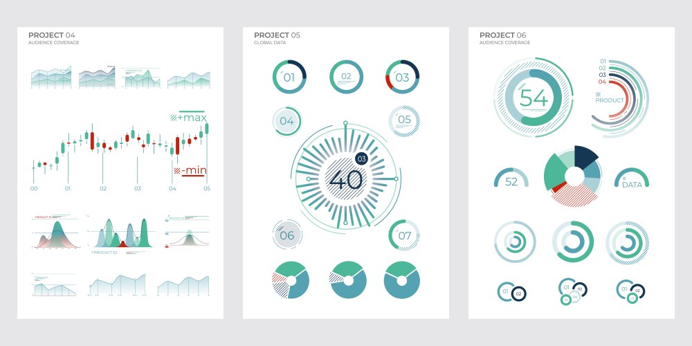Finance elements charts in color Royalty Free Vector Image