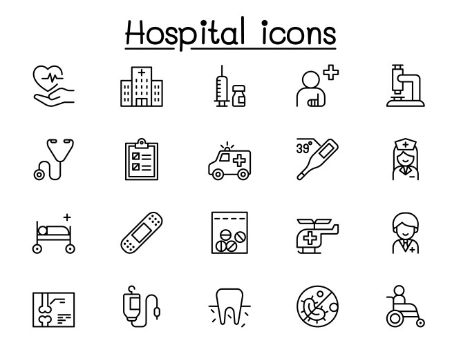 Hospital and medical equipment icons set line Vector Image