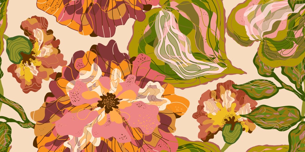 Mosaic stylized blooming flowers and leaves Vector Image