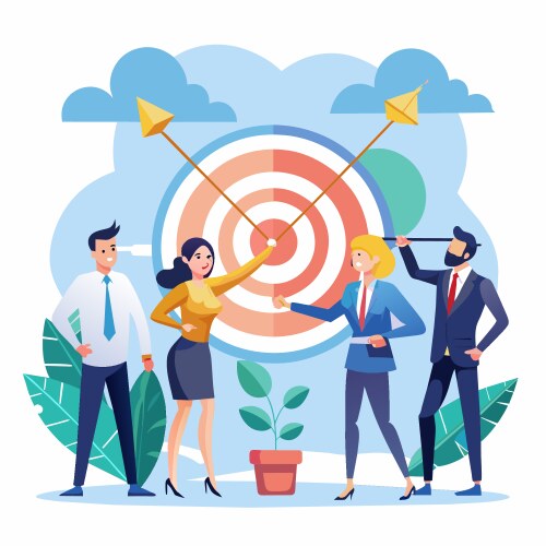 Teamwork aiming for target business goal Vector Image