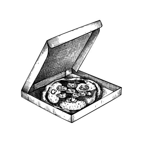 Pizza in paper box sketch hand-drawn vinta Vector Image
