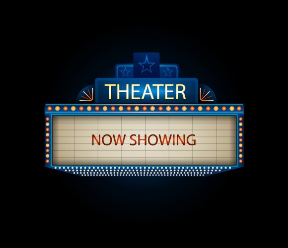 Brightly theater glowing retro cinema neon sign Vector Image