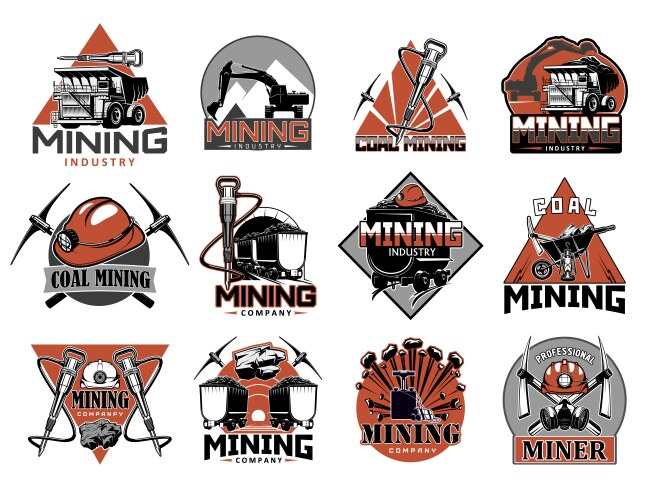 Set of vintage mining emblems Royalty Free Vector Image