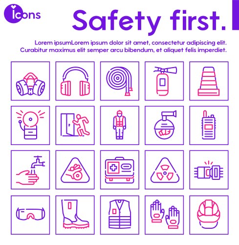 Color line icon set safety tools Royalty Free Vector Image