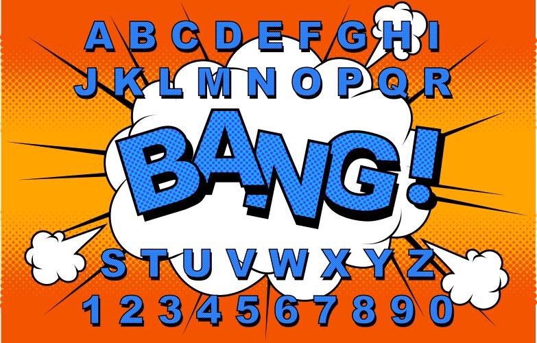 Comic alphabet retro pink letters numbers Vector Image