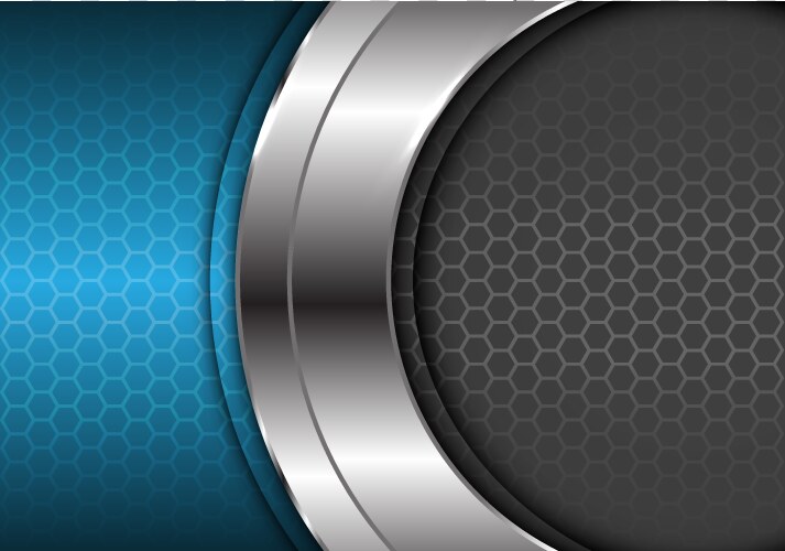 Blue metallic line overlap on dark hexagon mesh Vector Image