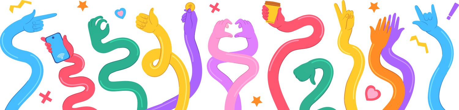 Comic flexible colorful long hands showing Vector Image