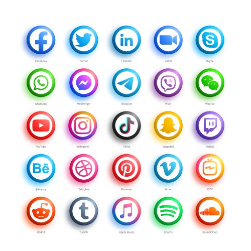 Social media modern flat web icons set Royalty Free Vector