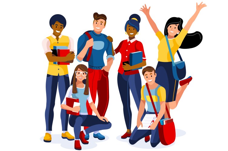 Cartoon cheerful college students set Royalty Free Vector