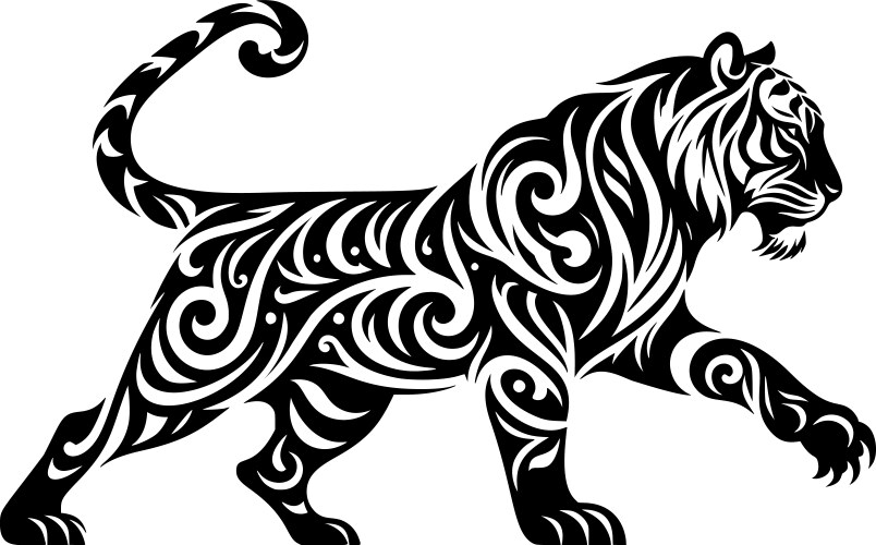 Tribal Tiger Tegning Tiger Walking And Roar Design By Hand Drawing For