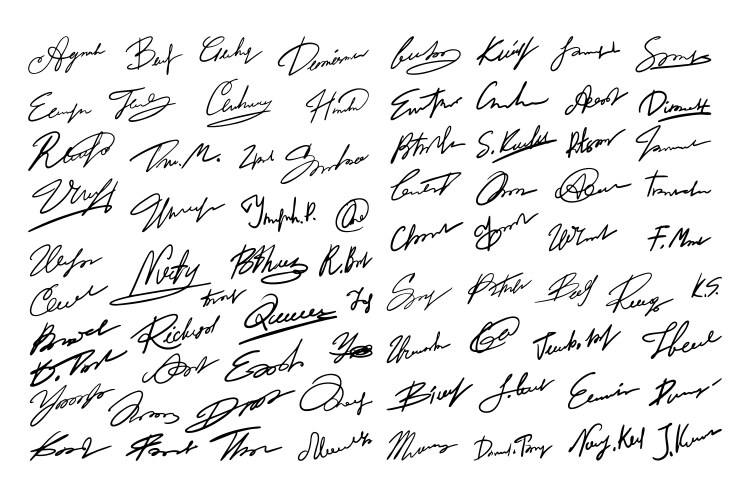 Autographs handwritten pen signatures documents Vector Image