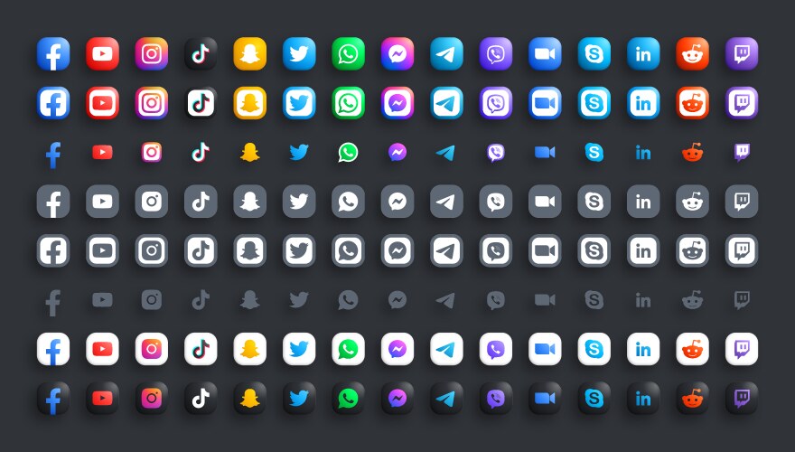 Iphone ios folder social media icons set Vector Image