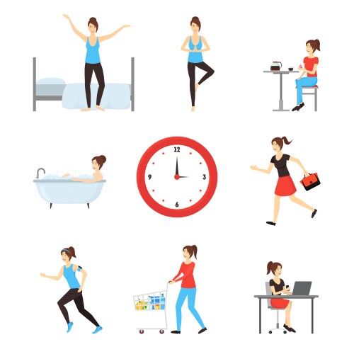 Preschool kid daily routine activities set cute Vector Image