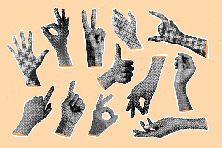 Realistic halftone dotted human hands different Vector Image