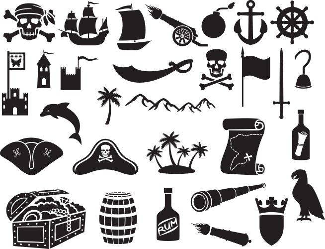 Pirate emblems black symbols of pirates drawing Vector Image