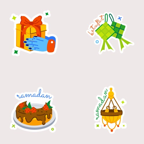Bundle of ramadan traditions flat stickers Vector Image