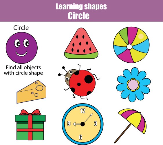Circle shape educational game for kids Royalty Free Vector