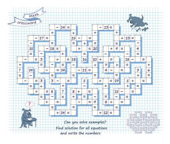 Set of math crosswords can you solve examples Vector Image
