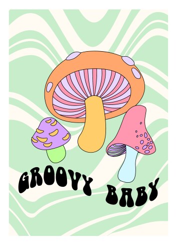 Cartoon groovy hippie woman lips rainbow tongue Vector Image