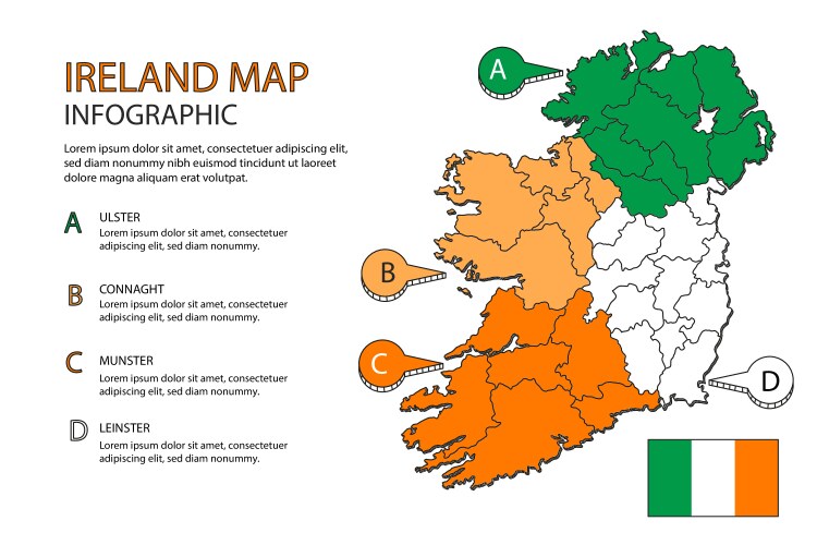 Ireland map labelled black Royalty Free Vector Image