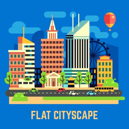 Urban landscape in flat design city life Vector Image