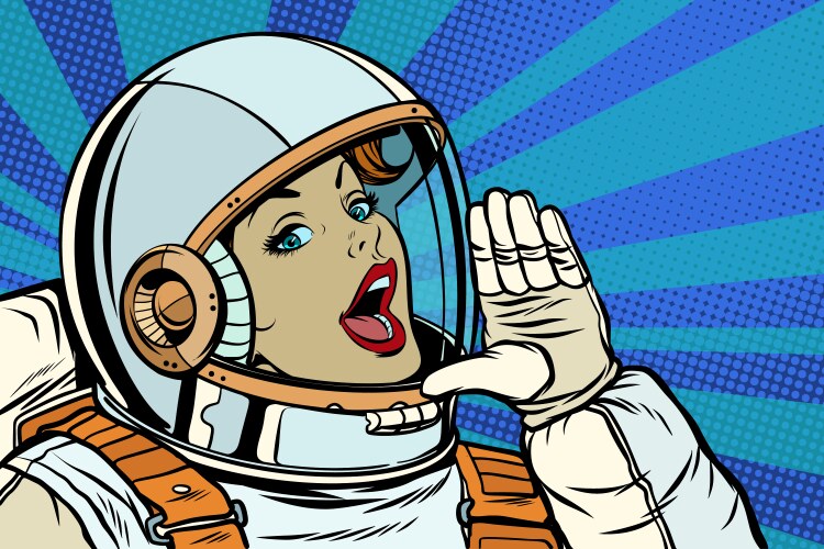 Pin up girl astronaut on rocket outer space Vector Image