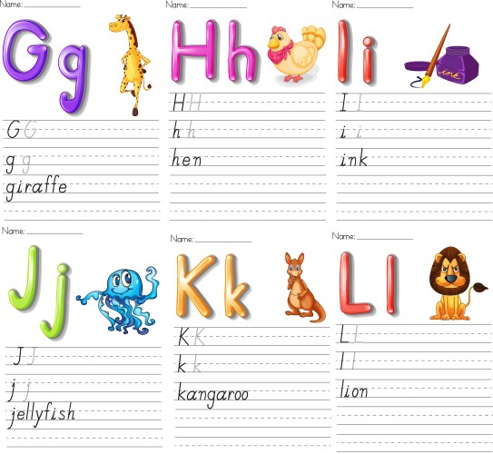 Alphabet Worksheet with Animals – Royalty-Free Vector | VectorStock