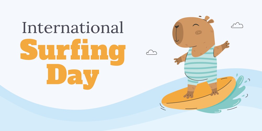 International surf day with capybara Royalty Free Vector