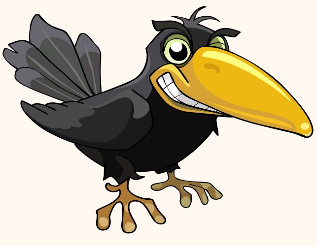 Cartoon crow on a tree branch Royalty Free Vector Image