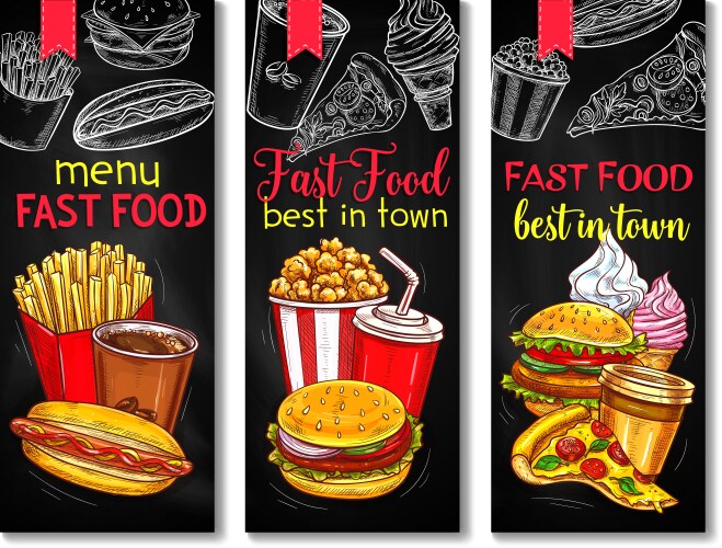 Fast food menu chalkboard poster set Royalty Free Vector
