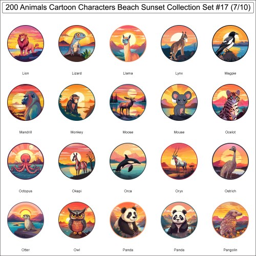 200 kawaii animals cartoon characters collection Vector Image