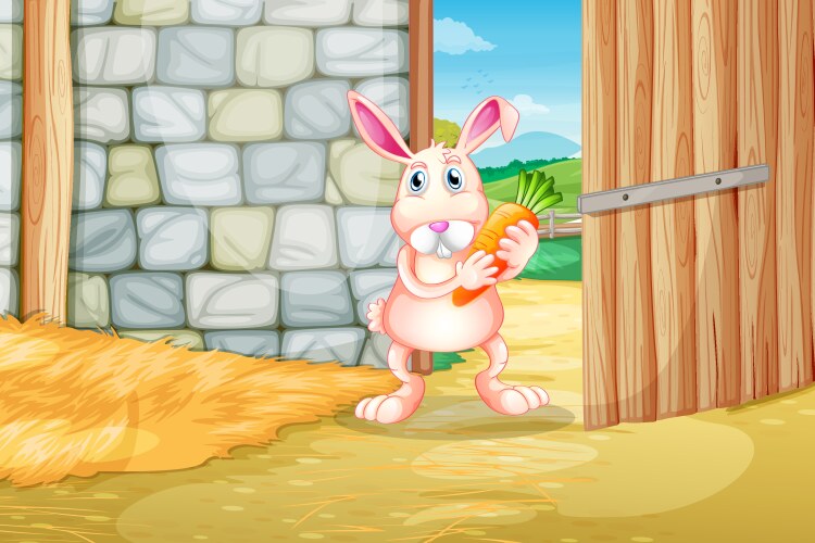 A rabbit at the farm with carrots Royalty Free Vector Image