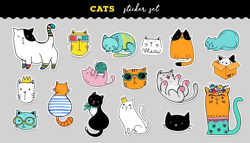 Cute kawaii little cat sticker bookmark cartoon Vector Image