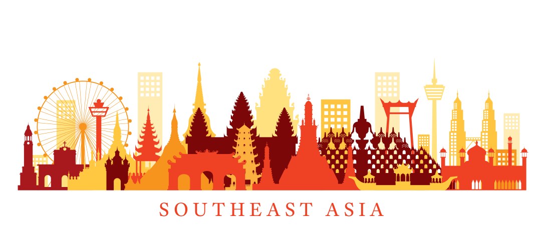 Southeast asia map with country icons and location