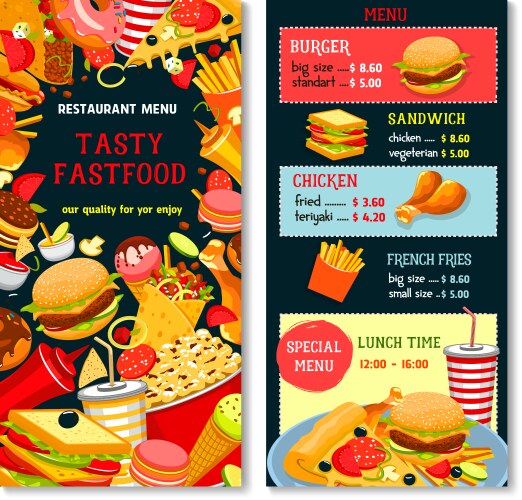 Fast food templates for restaurant menu Royalty Free Vector