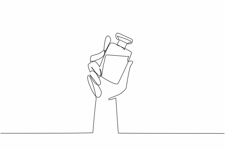 Single one line drawing hand spraying perfume Vector Image